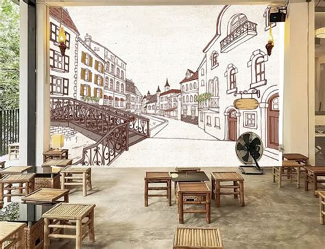 Tranh Phong Cảnh đường Phố Cổ điển Bên Cầu Trang Trí Quán Cafe Quán ăn đẹp