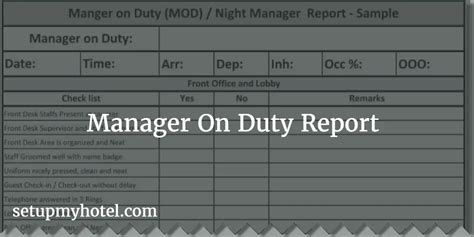 Manager On Duty MOD Report Night Manager Checklist SetupMyHotel