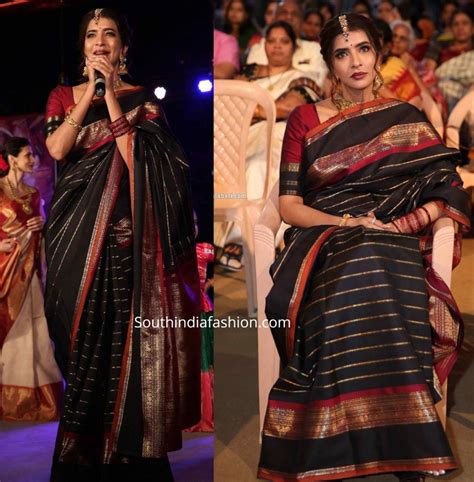 Lakshmi Manchu In A Black Silk Saree South India Fashion