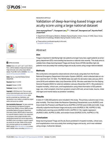 Pdf Validation Of Deep Learning Based Triage And Acuity Score Using A