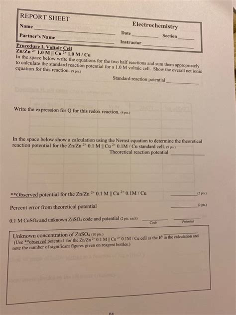 solved report sheet electrochemistry name date section
