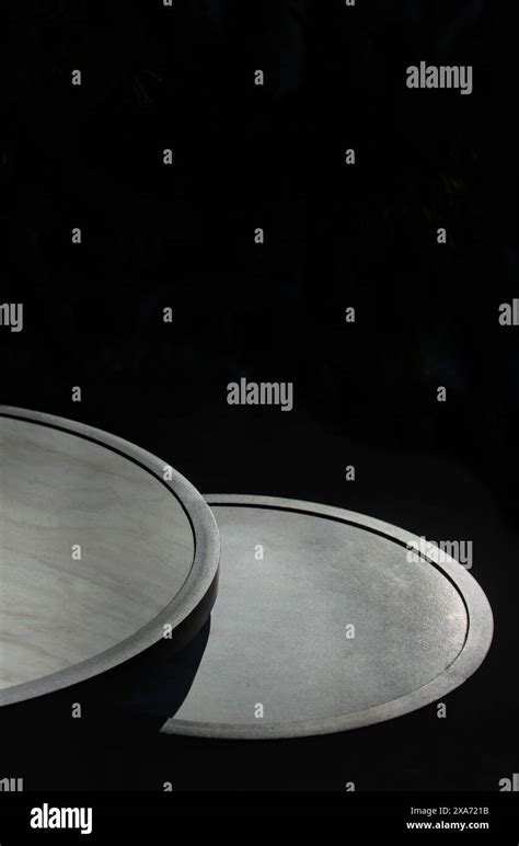 Nested Marble Tables With Black Border And Pine Needle Branch Shadow For Product Placement