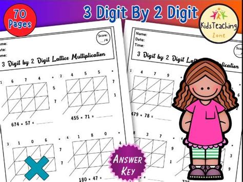 3 Digit By 2 Digit Multiplication Practice Worksheets Using Lattice Method Teaching Resources