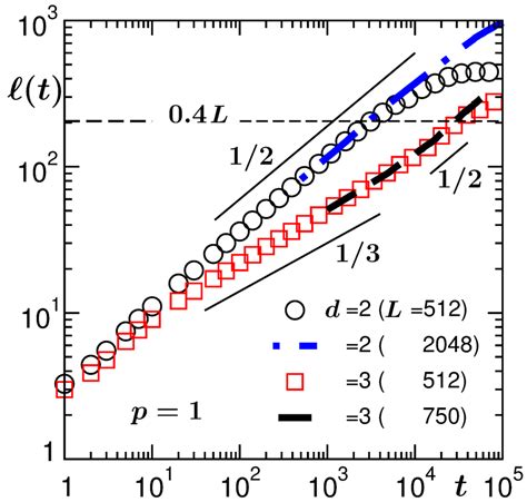 Log Log Plots Of Average Domain Size Versus Time For P 1 We Have