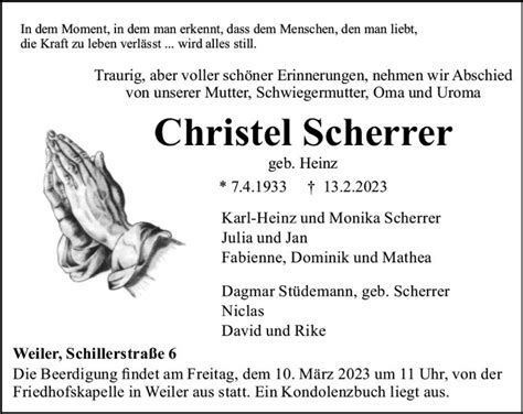 Traueranzeigen Von Christel Scherrer Vrm Trauerde
