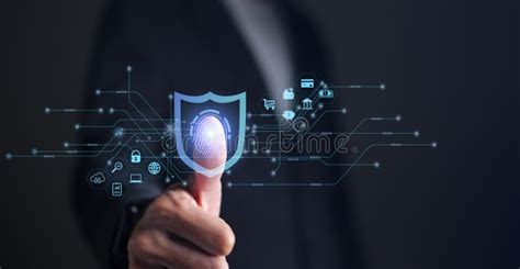 Cybersecurity And Privacy Concept Businessman Protecting Personal Data On Fingerprint