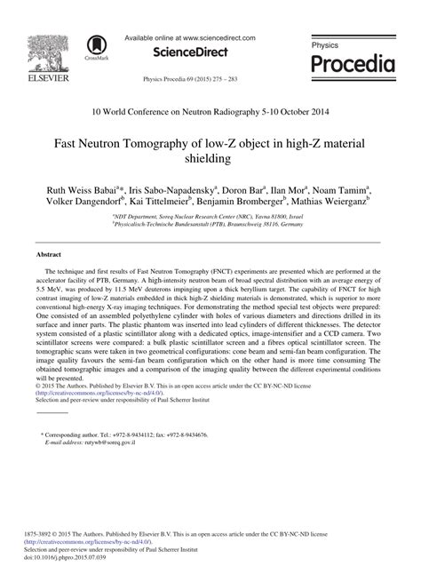 Pdf Fast Neutron Tomography Of Low Z Object In High Z Material Shielding