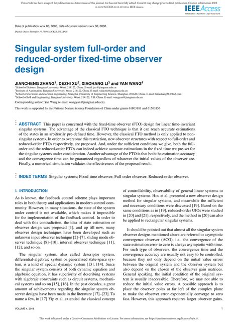 Pdf Singular System Full Order And Reduced Order Fixed Time Observer Design