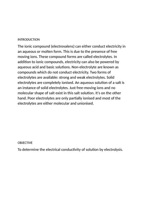 Lab Report 4 Lab INTRODUCTION The Ionic Compound Electrovalens Can Either Conduct