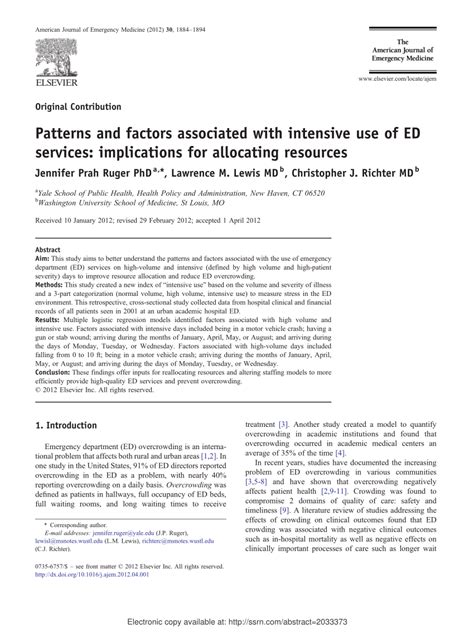 Pdf Patterns And Factors Associated With Intensive Utilization Of Emergency Department