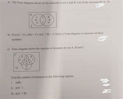 Solved A The Venn Diagrams Shows All The Olements In Set Chegg Com