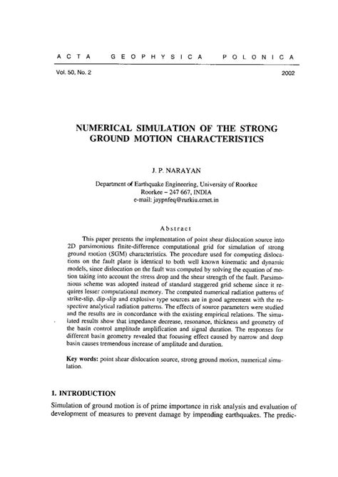 Pdf Numerical Simulation Of Strong Ground Motion Characteristics