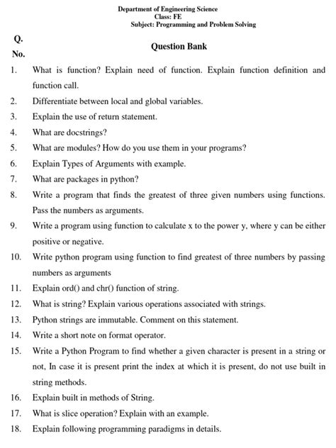Endsem Qb Pps Pdf Class Computer Programming Python