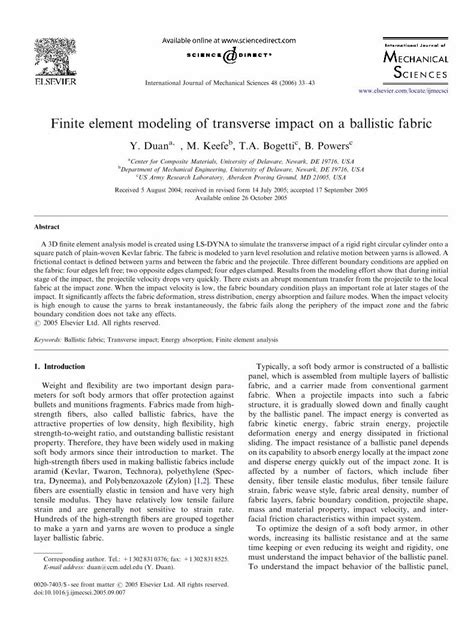Pdf Finite Element Modeling Of Transverse Impact On A Ballistic Fabric Dokumentips