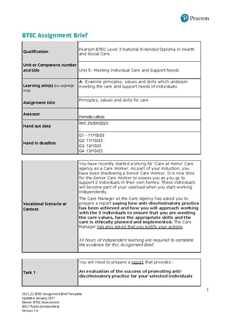 Unit 5 Laa Assignment 1 1 2021 2 2 Btec Assignment Brief Template Updated January 2021 Owner