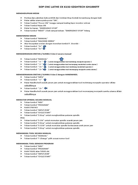 Sop Cnc Lathe Ck 6132 Szghtech Gh 1000 Tf Pdf