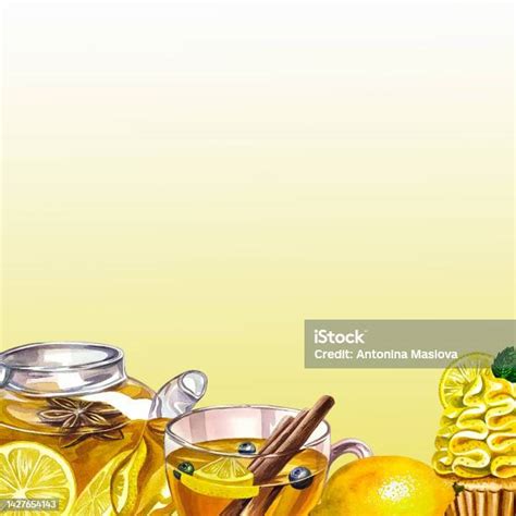 티 프레임 배너 레몬 계피 및 생강을 곁들인 향기로운 항 바이러스 차 유리 주전자와 비타민 차가 든 컵 0명에 대한 스톡 벡터 아트 및 기타 이미지 Istock