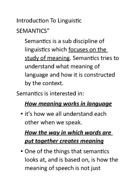 Introduction To Linguistic Introduction To Linguistic Semantics