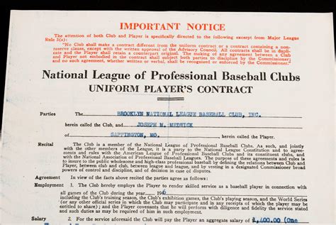 Lot Joe Medwicks 1946 Major League Baseball Contract For The