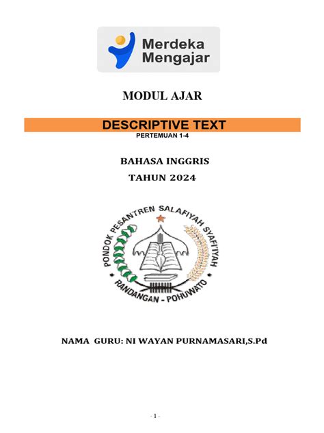 Modul Ajar Descriptive Text Pdf