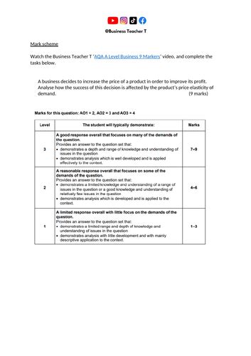 Aqa A Level Business 9 Mark Question Exam Technique Teaching Resources