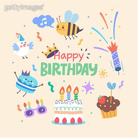 생일 사건 파티 축하이벤트 사건 아이콘세트 아이콘 스티커 축하 컨셉 캘리그래피 문자 이미지 Jv13128155 게티이미지뱅크