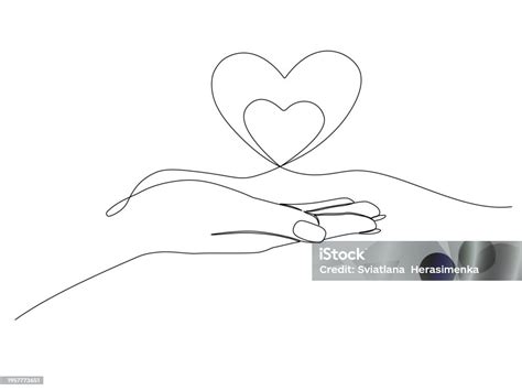 두 개의 하트를 들고 있는 손의 연속 선화 1개 벡터 일러스트 레이 션입니다 2명에 대한 스톡 벡터 아트 및 기타 이미지 2