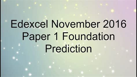 2016 November Edexcel Maths Gcse Predicted Paper For Foundation Paper 1 Non Calculator Exam 1ma0