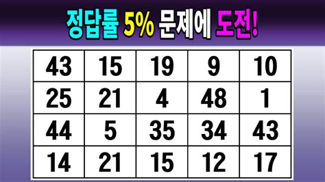 정답률 5 문제에 도전 【같은숫자찾기치매예방퀴즈치매테스트숫자퀴즈숫자찾기숫자3쌍】 Youtube