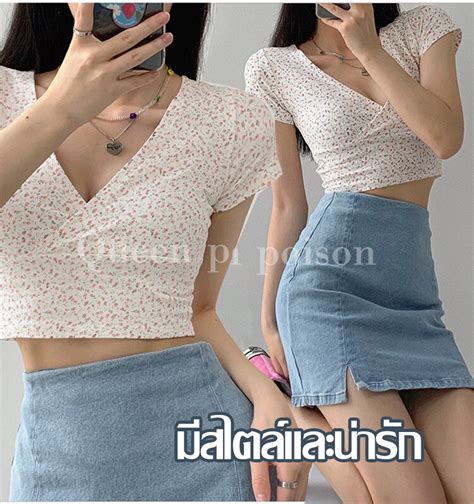 เสื้อครอปแขนสั้นผู้หญิง Oversize Shirt เสื้อผ้าสไตล์เกาหลี เสื้อลายการ์ตูน วัยรุ่น น่ารัก