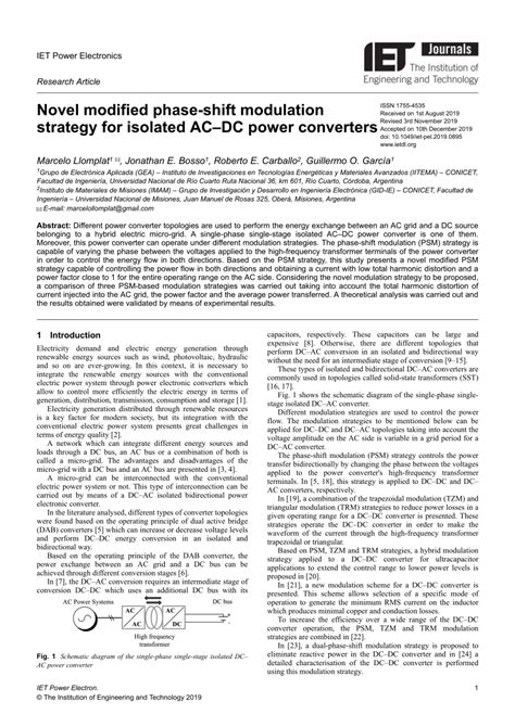 PDF A Novel Modified Phase Shift Modulation Strategy For Isolated AC DC Power Converter