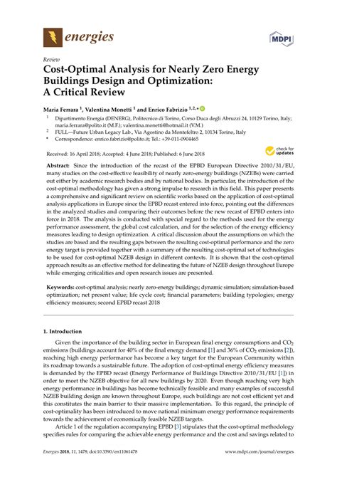 Pdf Cost Optimal Analysis For Nearly Zero Energy Buildings Design And Optimization A Critical