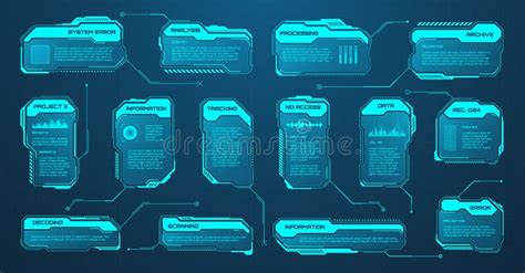 Blue Futuristic Hud Or Ui Elements Sci Fi User Interface Text Boxes Callouts Stock Vector