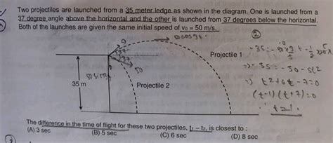 Two Projectiles Are Launched From A 35 Meter Ledge As Shown In The Diagra