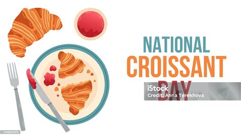 전국 크로와상의 날 기호와 배지 벡터 일러스트 레이 션 휴일 포스터 배너 크로와상 데이 벡터 1월에 대한 스톡 벡터 아트 및 기타 이미지 Istock