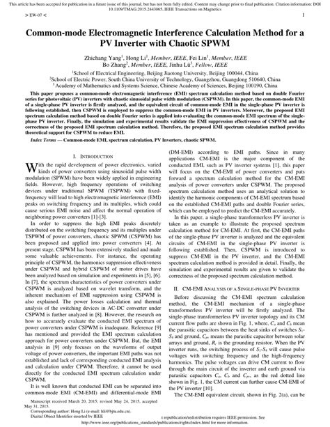 Pdf Common Mode Electromagnetic Interference Calculation Method For A