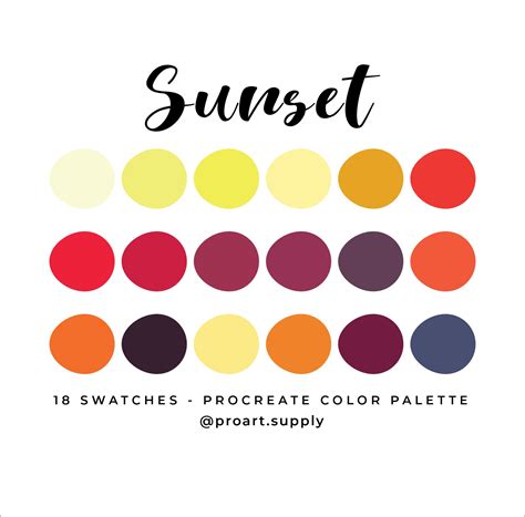 Sunset Procreate Color Palette Hex Codes Red Orange Yellow Purple For Ipad Digital