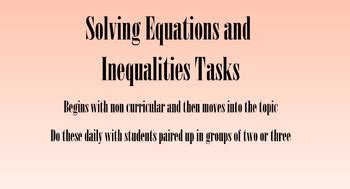 Solving Equations And Inequalities Tasks To Begin Class By Hannah Smigel
