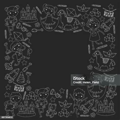 유치원 유치원 보육원 교육 어린이 낙서 패턴 아이 놀이 공부 하는 남자와 여자와 아이 드로잉 아이콘 공간 모험 탐험 상상력 개념 여자 아기에 대한 스톡 벡터 아트 및 기타