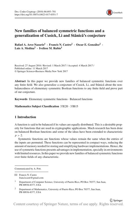 New Families Of Balanced Symmetric Functions And A Generalization Of