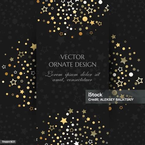 황금 점과 별 디자인 검은 배경에 장식 요소가 있는 정사각형 카드입니다 0명에 대한 스톡 벡터 아트 및 기타 이미지 0명 금 금속 금색 Istock