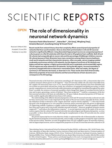 Pdf The Role Of Dimensionality In Neuronal Network Dynamics