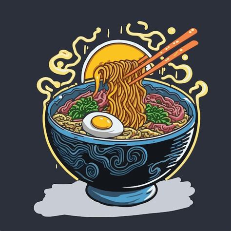 Premium Vector Japanese Ramen Noodles Bowl Cartoon Illustration For