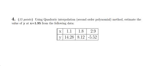 solved 4 15 points using quadratic interpolation second