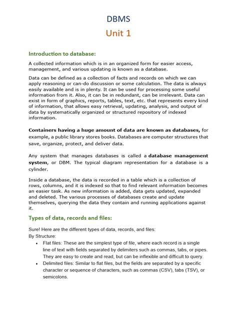 Dbms Notes Bcs And Engineering Pdf Databases Data Model