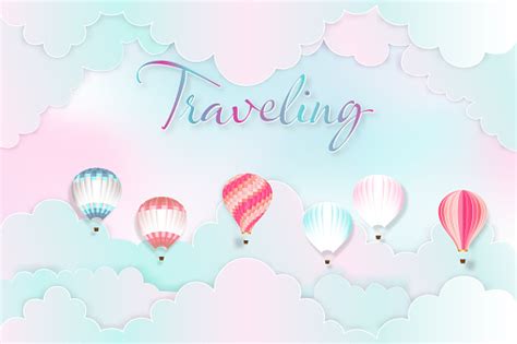 뜨거운 공기 풍선 여행 및 여행 개념으로 파스텔 하늘 배경에 종이 예술과 공예 스타일 벡터 일러스트 레이 션 관광에 대한 스톡 벡터 아트 및 기타 이미지 Istock