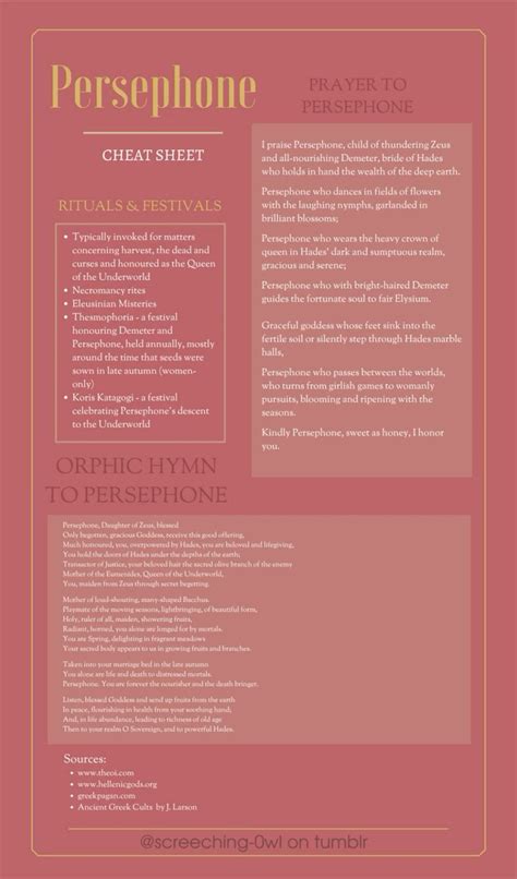 All Of The Persephone Cheat Sheet Persephone Persephone Goddess