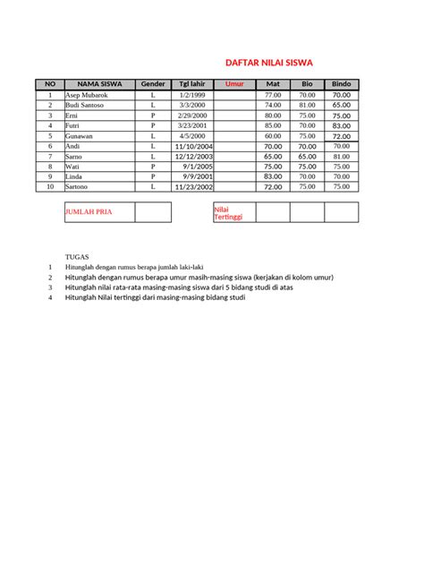 Soal Praktek Excel Pdf
