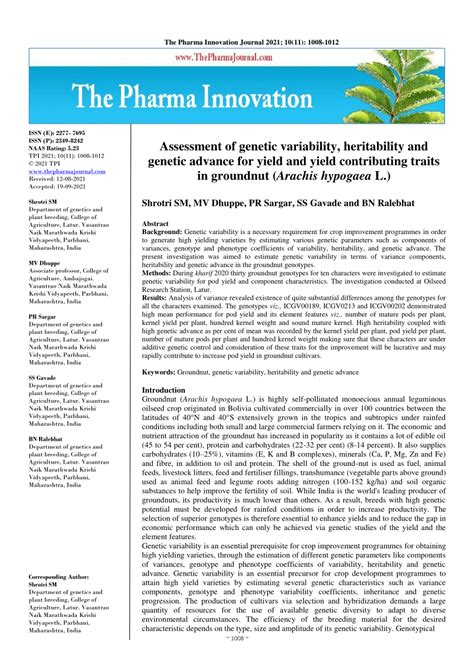 Pdf Assessment Of Genetic Variability Heritability And Genetic Advance For Yield And Yield