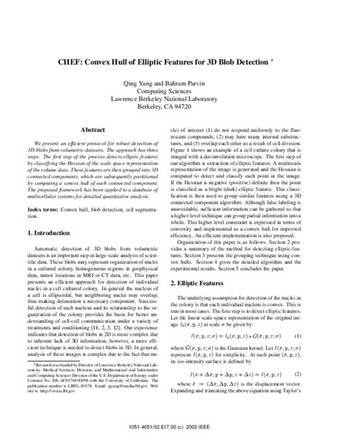 pdf chef convex hull of elliptic features for 3d blob detection
